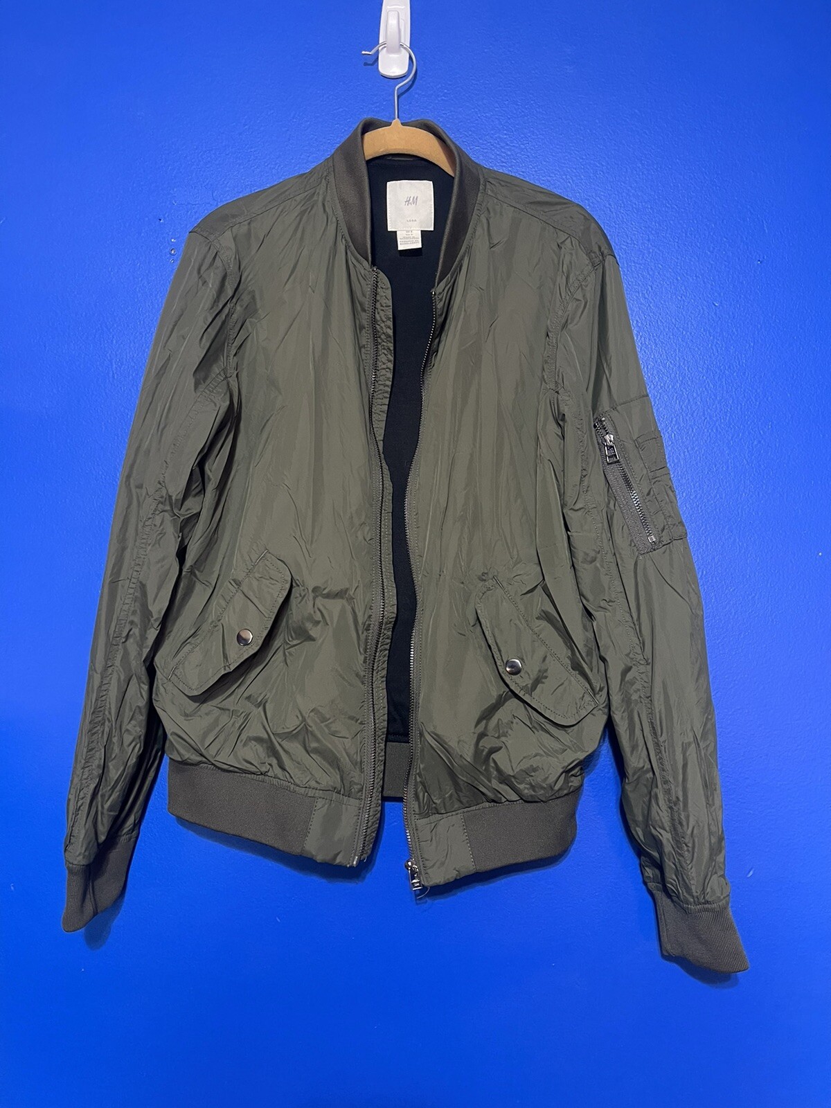 H&M LOGG Bomber Jacket Adult Small Green Nylon Lightweight Men | eBay
