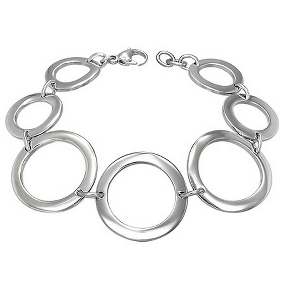 Stainless Steel Silver-Tone Circle Charm Womens Link Chain Bracelet | eBay
