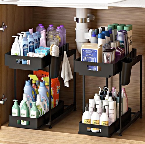 Two-Tier Under Sink Pull-Out Drawer Storage Cleaning Caddy Bathroom ...