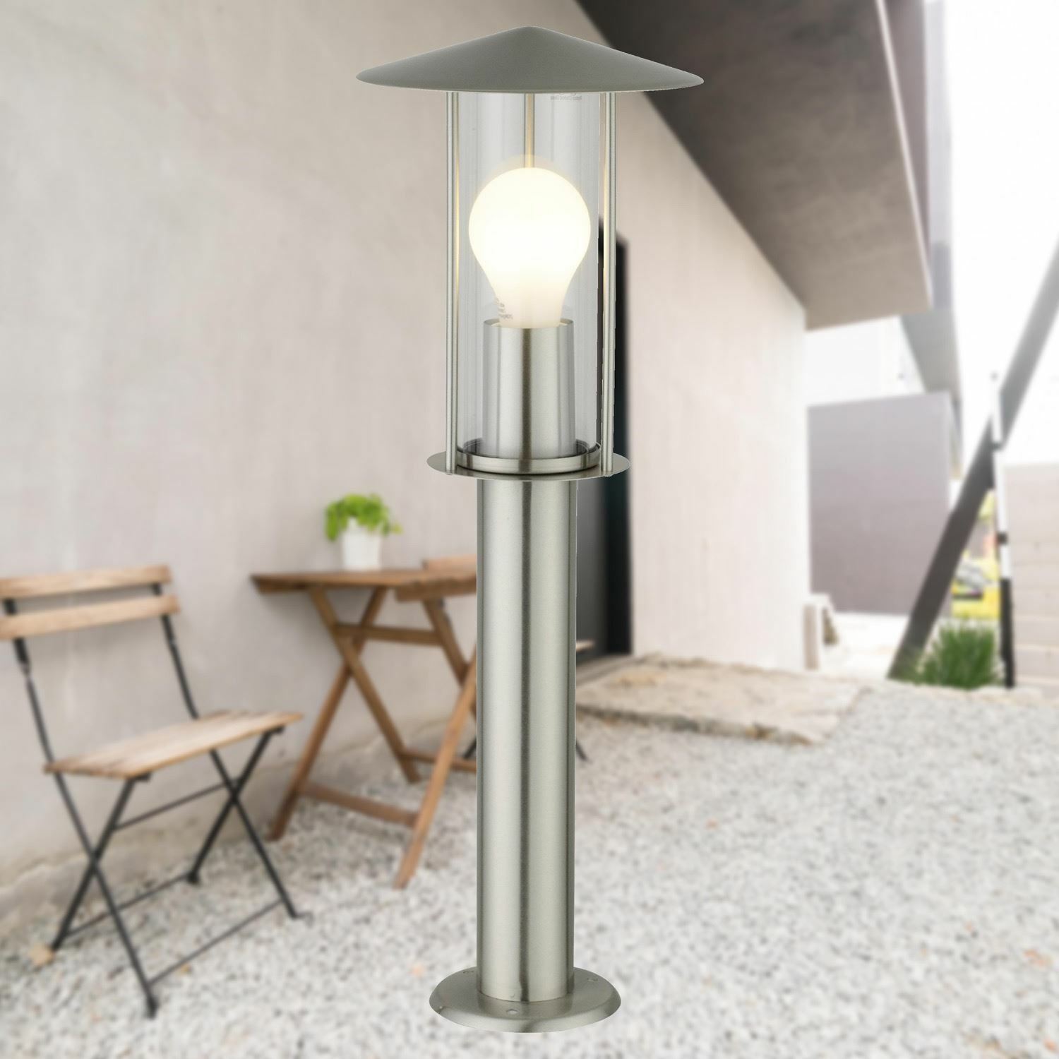 Set of 2 Modern Brushed Stainless Steel 50cm IP44 Outdoor Garden Post ...