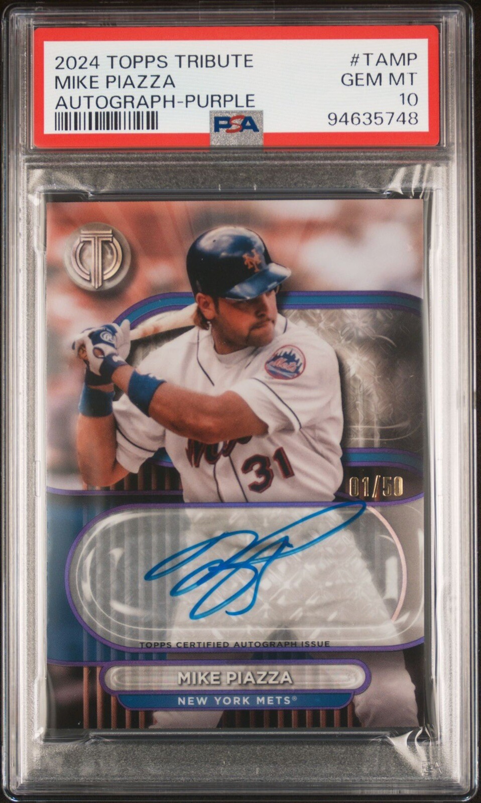 Mike Piazza 2024 Topps Tribute Certified Autograph 1/50 TA-MP PSA 10 NY ...