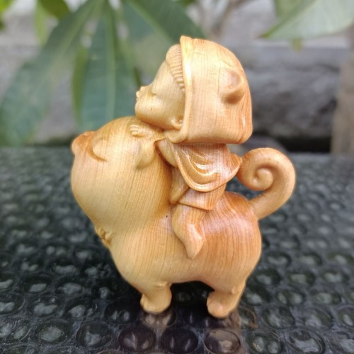 Figurine Dog Wood Carving Miniature Animal Decoration Statue Art Craft ...