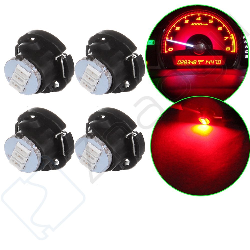 4PCS T5 Neo Wedge 3014 3SMD LED Bulbs Red Car Center Console Climate ...