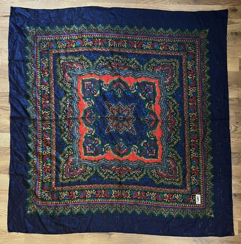VINTAGE YVES SAINT LAURENT BLUE MOROCCAN MOSIAC 42" SQUARE 100% SILK ...