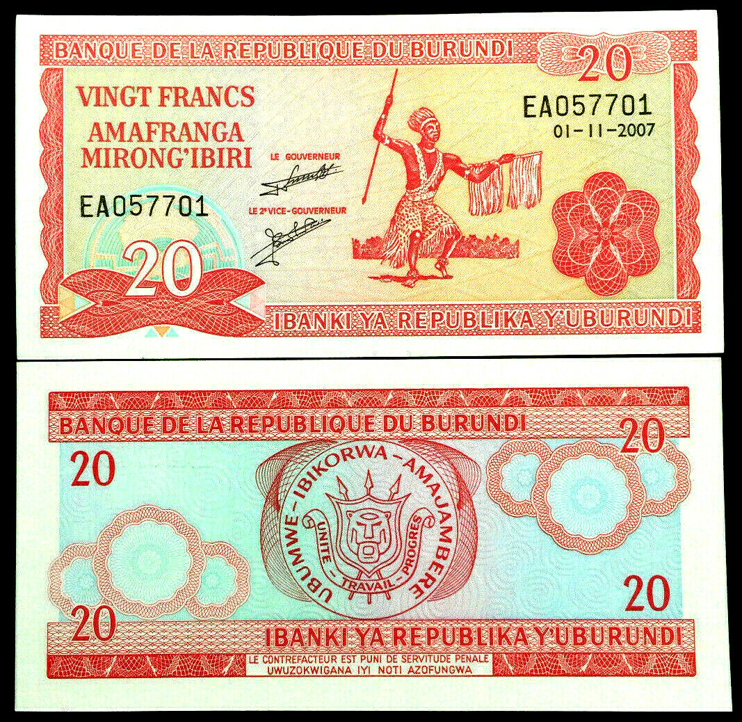 Burundi 20 Francs Banknote World Paper Money UNC Currency Bill Note | eBay