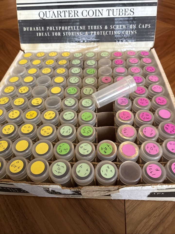 98 Quarter Round Clear Plastic Coin Storage Tubes Screw On Caps H E ...