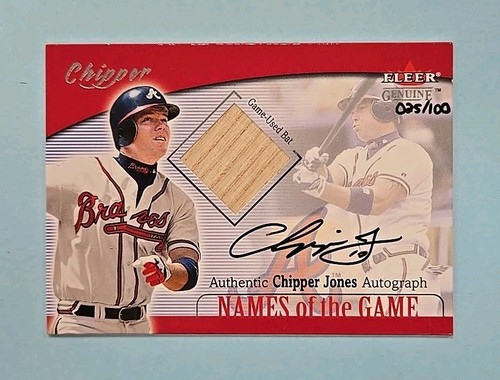 2001 Fleer Genuine Chipper Jones Auto Bat Relic Names Of The Game Card ...