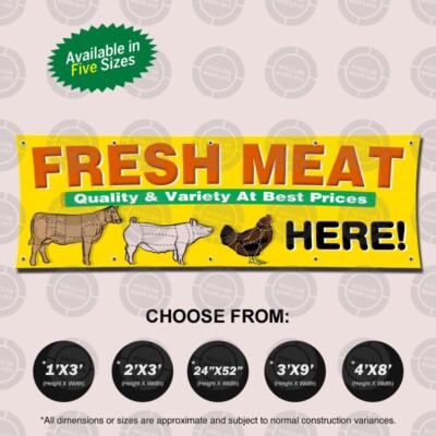 FRESH MEAT Quality & Variety Banner Open Sign Display Meat Butcher Beef ...