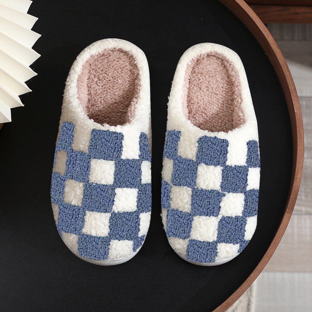 Winter Checkered House Slipper Winter Slipper (Sky Blue 36-37(Fit 35-36 ...