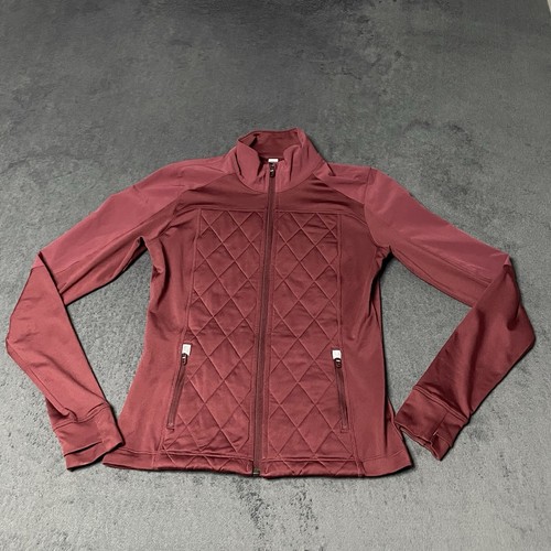Lole Jacket Women XS Burgundy Mixed Media Zip Pocket Quilted Full Zip ...