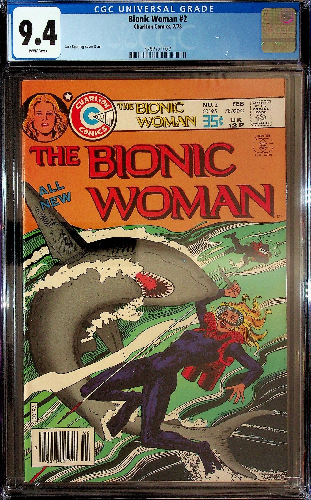 Bionic Woman #2 (1978) - CGC 9.4 - Jack Sparling Cover & Art, White ...