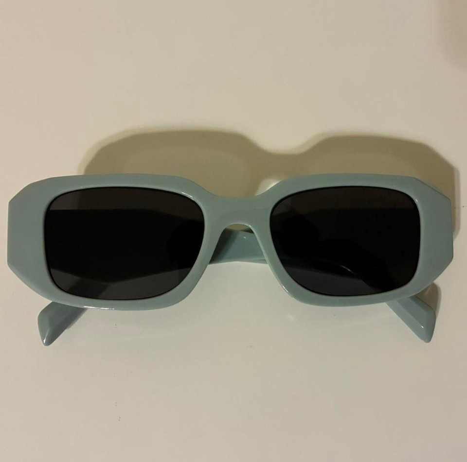PRADA Geometric Light Blue Plastic Women's Sunglasses Black Tinted Lens ...