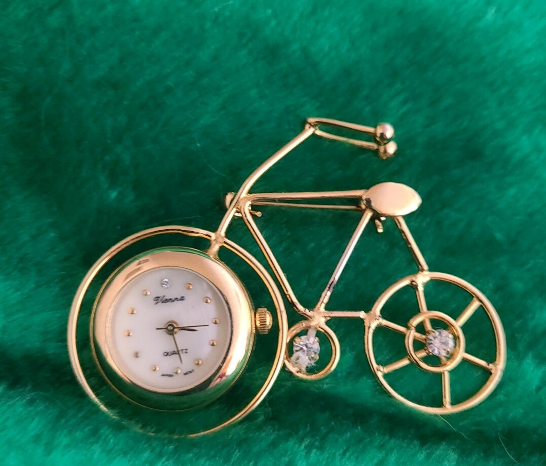 Vienna Quartz Vintage Gold Tone Bicycle Watch/Brooch … - Gem