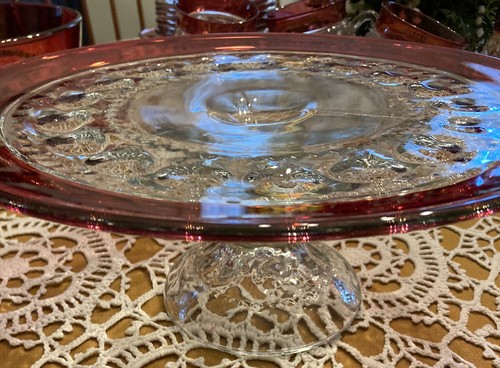 Kings Crown Thumbprint Ruby Red Pedestal Cake Plate | eBay