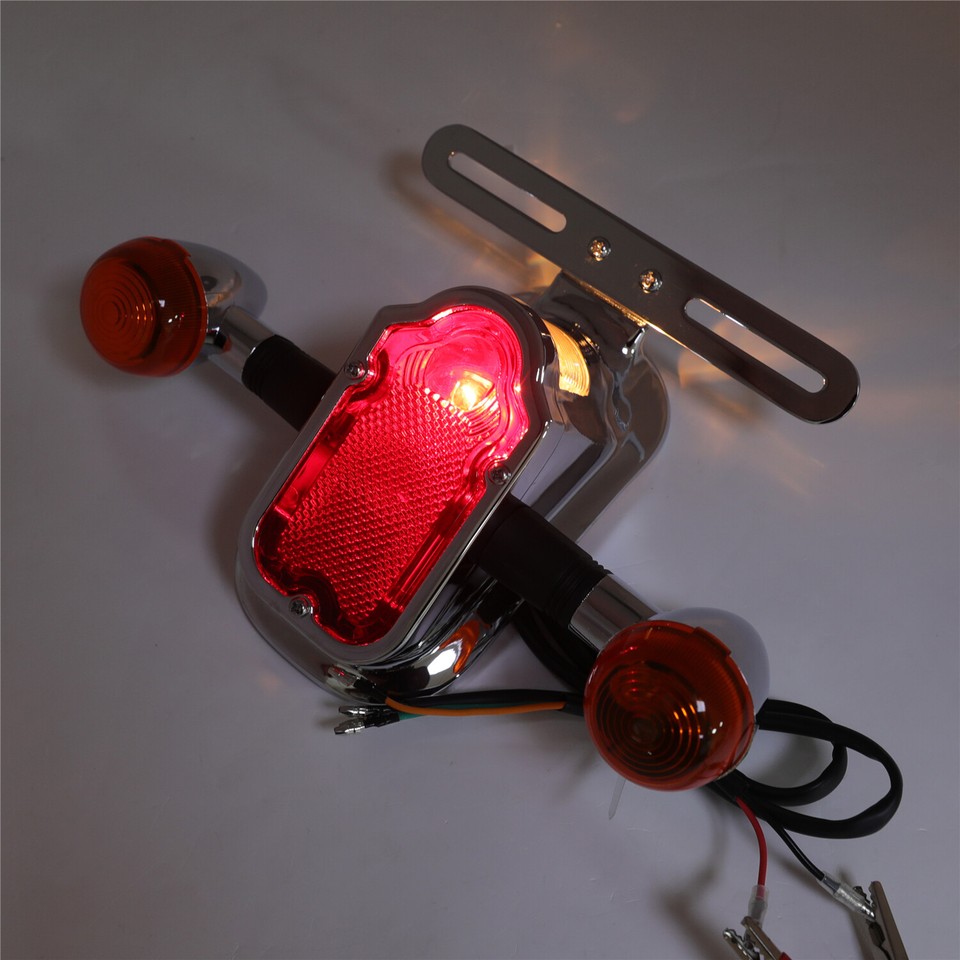 Motorcycle Metal Chrome Tombstone Brake Tail w/ Light Signal For Harley ...