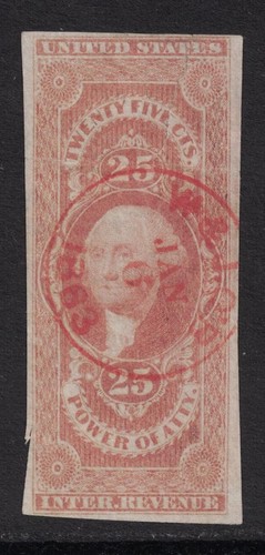 Scott R48a, Imperf- Used, lg tear- 25c Power of Attorney, First Issue ...