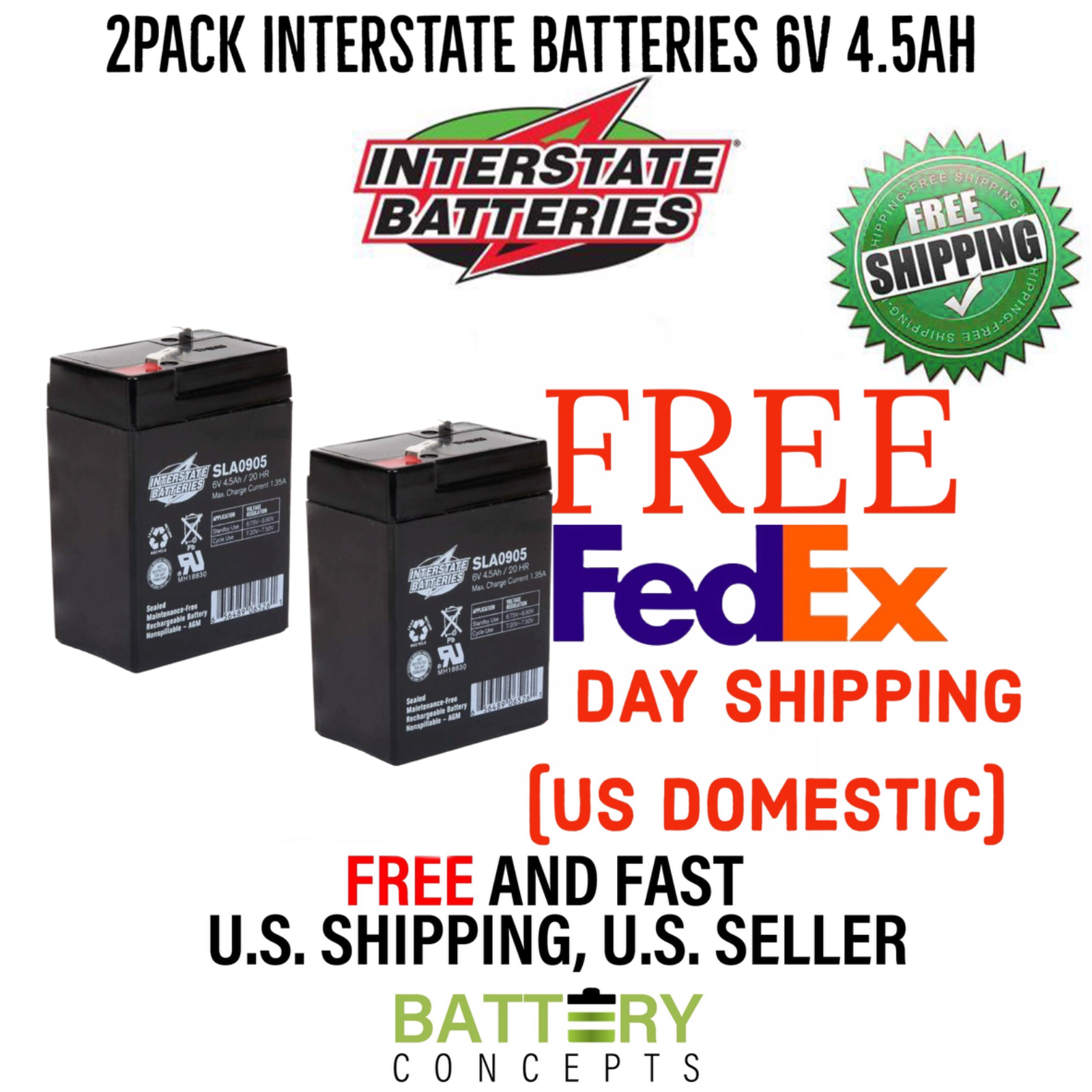 2Pk Sealed Power SP645 6V 4.5Ah Sealed Lead Acid Interstate Replacement ...