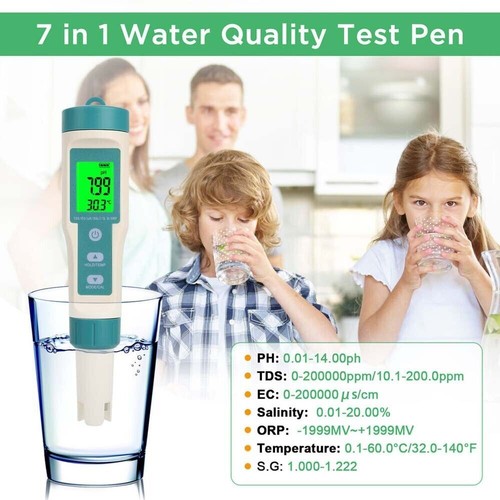 Portable Digital Water Quality Meter Tester LCD PH/TDS/EC/ORP/TEMP/SG ...