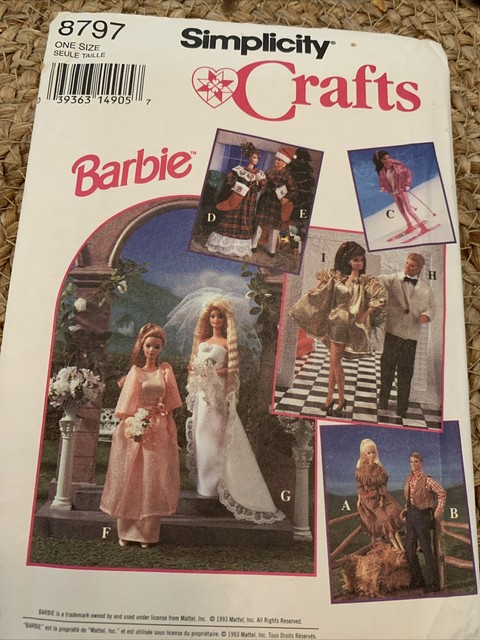 Simplicity Craft Sewing Pattern Barbie Doll Clothes 8797 Uncut for sale ...