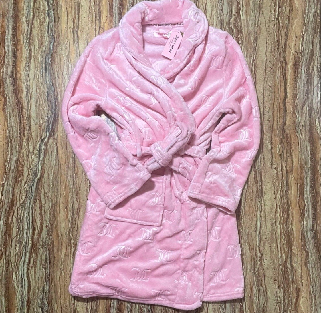 Juicy Couture Robe L/XL Pink Velour Luxe Plush Robe Pink JC Logo Emboss ...