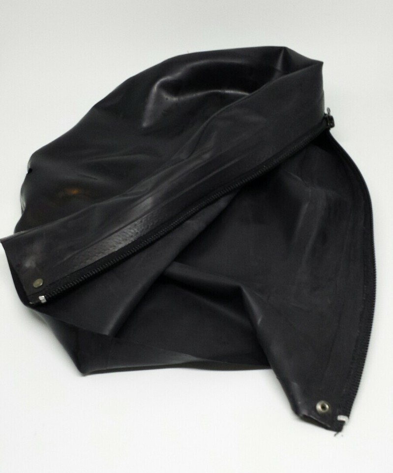 Black Latex Rubber Gummi Hood Head Face Mask Open Eyes Zipper Back Nose ...