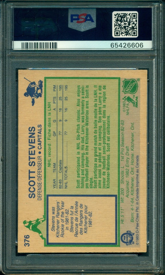 1983-84 OPC O PEE CHEE #376 Scott Stevens HOL RC PSA 7 NM Devils ...