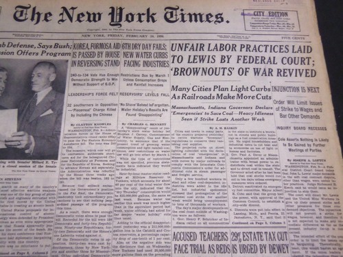 1950 FEBRUARY 10 NEW YORK TIMES - UNFAIR LABOR PRACTICES LAID TO LEWIS ...