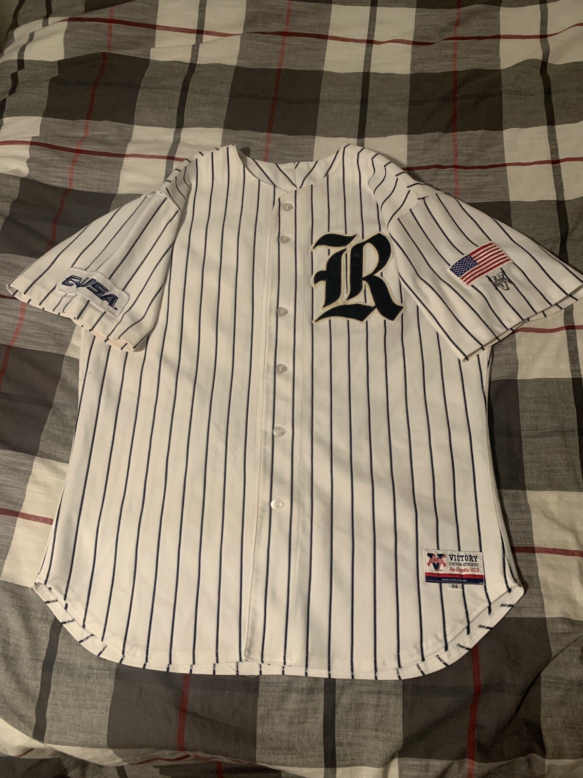 Victory Rice Owls Baseball Jersey White Pinstripe Size 46 Conference ...