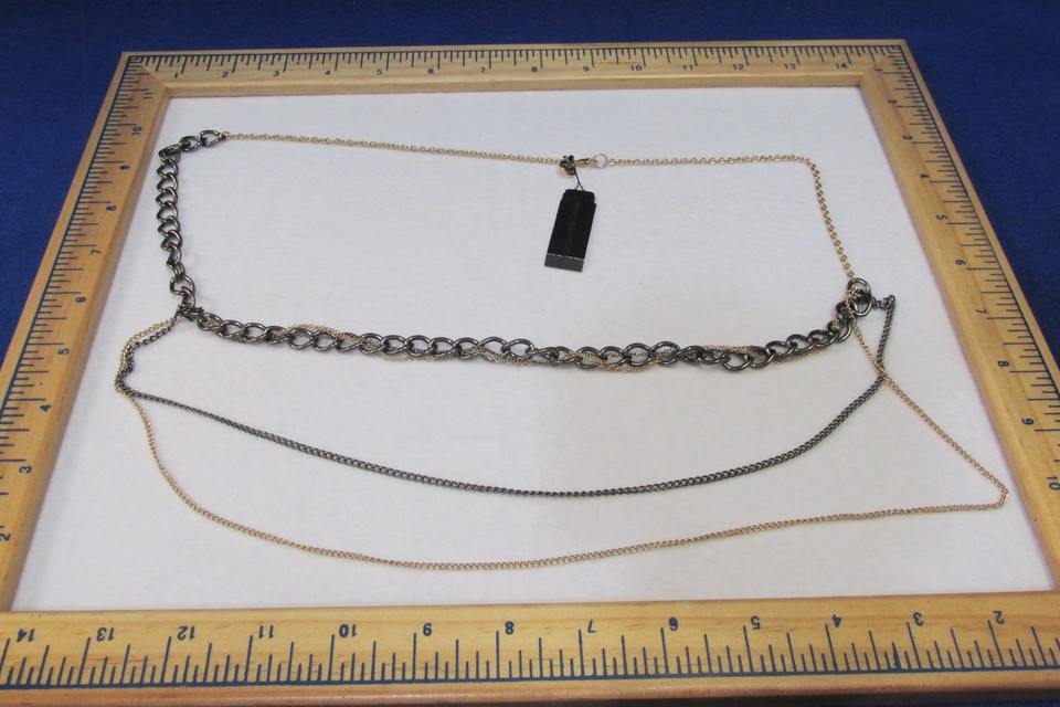 New Rocawear Chunky Chain Necklace Gun Metal Gray & Gold Tone 3 Strand ...