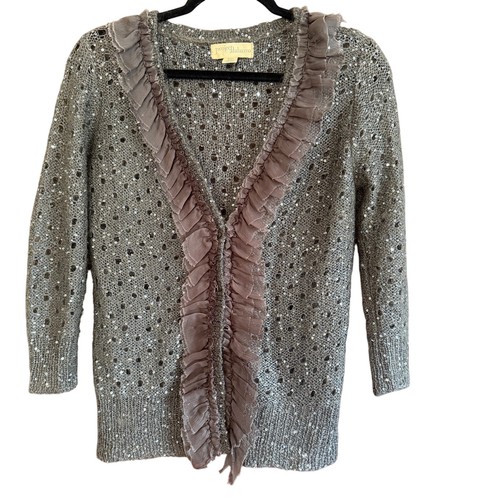 PROJECT ALABAMA | Gray Lightweight Sequin Ruffle Trim Open Knit ...