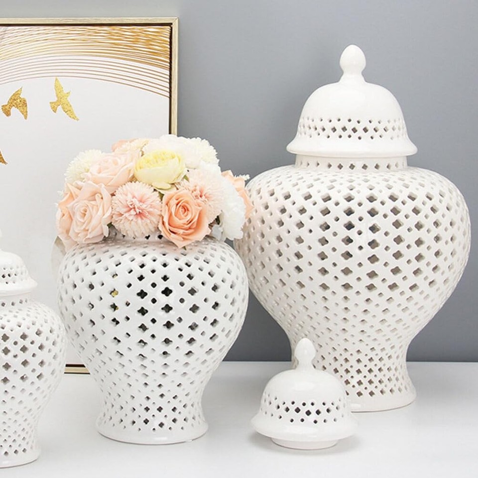 Ginger Jar Traditional Pierced Ginger Jar with Lid Ceramic Vase Carved ...
