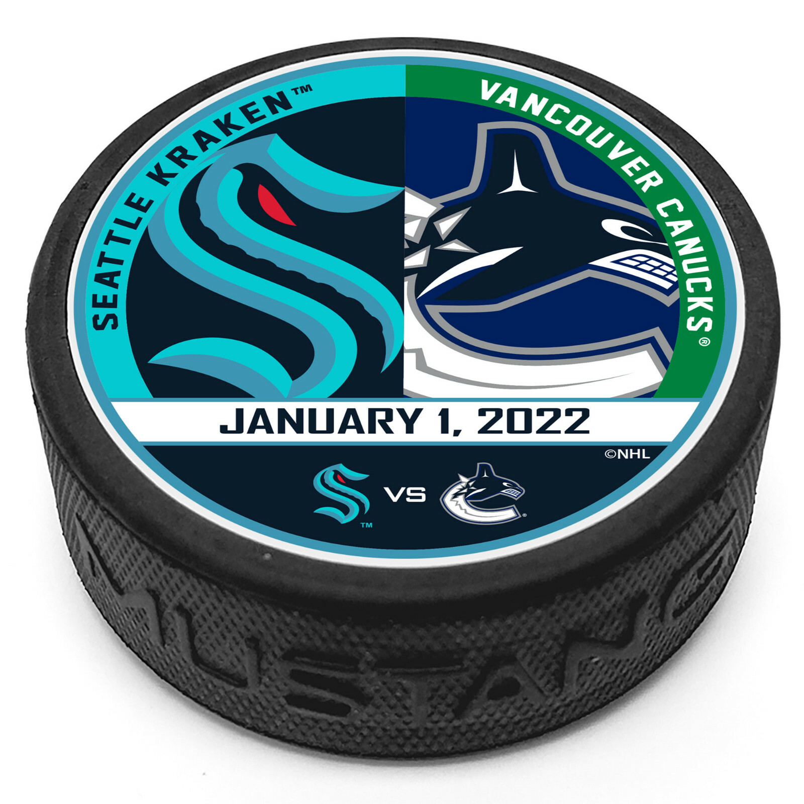SEATTLE KRAKEN vs VANCOUVER CANUCKS 3D TEXTURED MATCHUP HOCKEY PUCK Jan ...