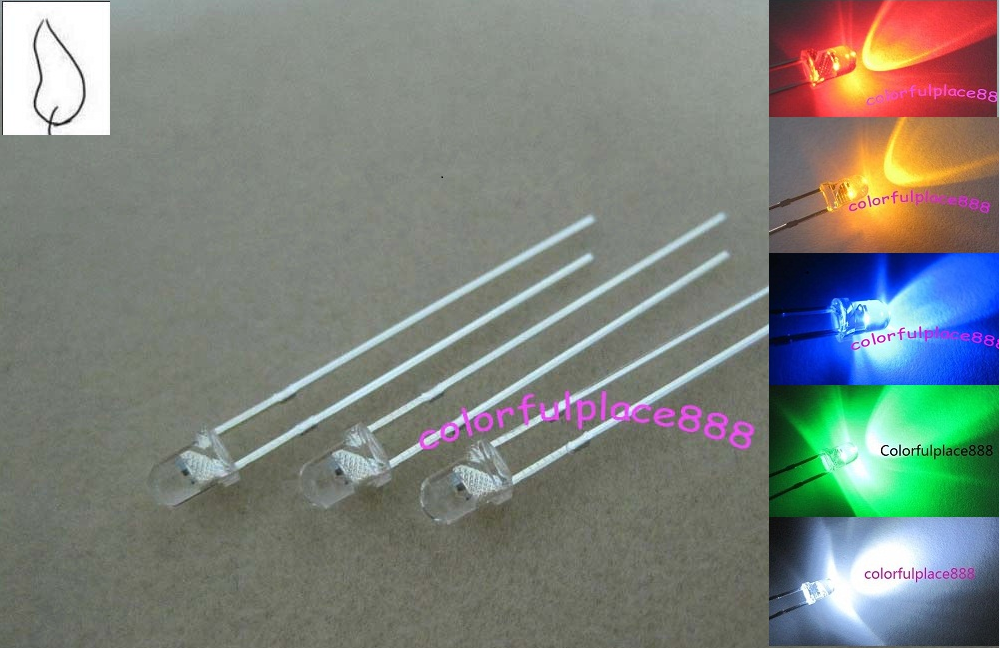 100pcs, 3mm Red Yellow Blue Green White Flickering LED Candle Leds Mix ...