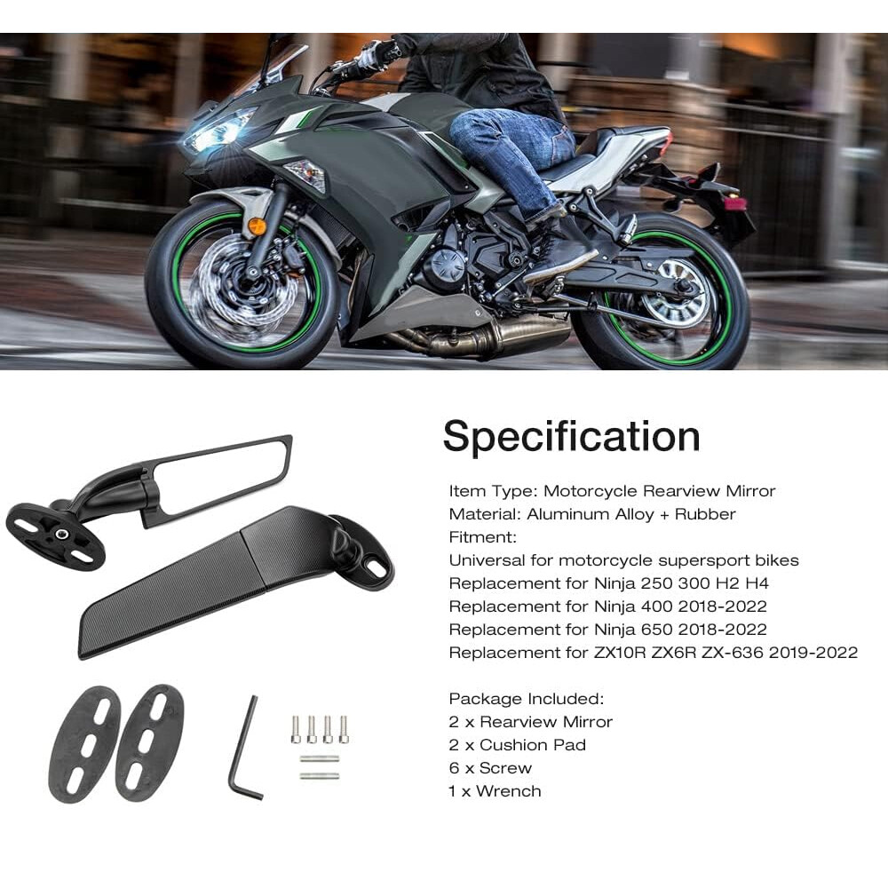 Wind Wing Rearview Side Mirror Rotatable For Kawasaki Ninja 650 400 300 ...
