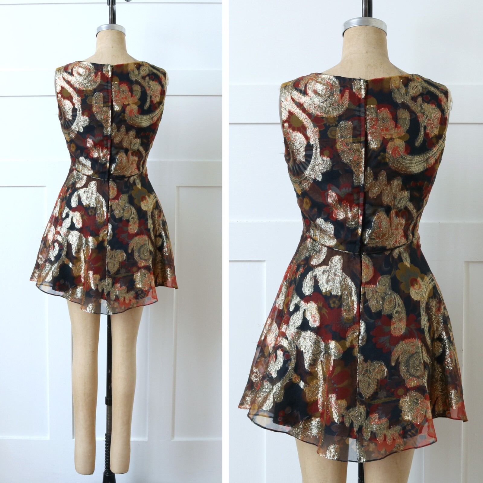 Vintage 1960s 70s mini dress flirty bronze & gold spa… - Gem