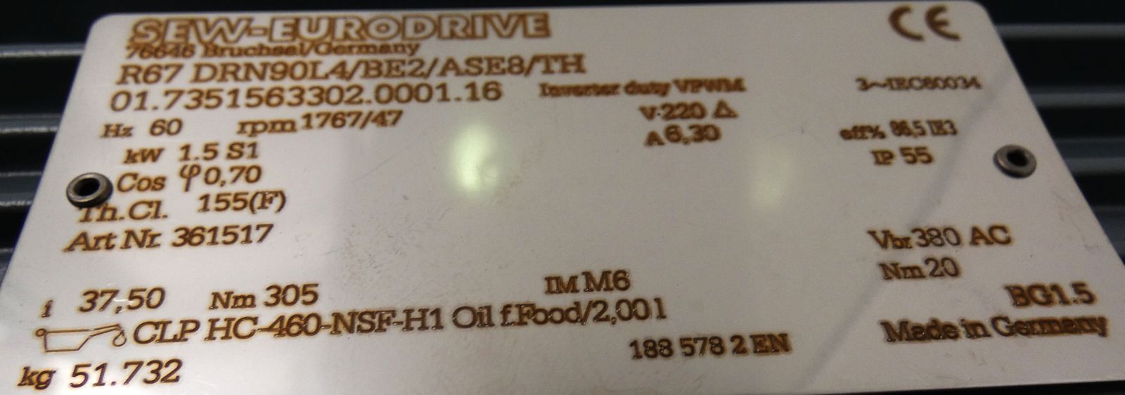 SEW R67 DRN90L4/BE2/ASE8/TH R67DRN90L4/BE2ASE8TH Getriebemot.I 37 50 ...