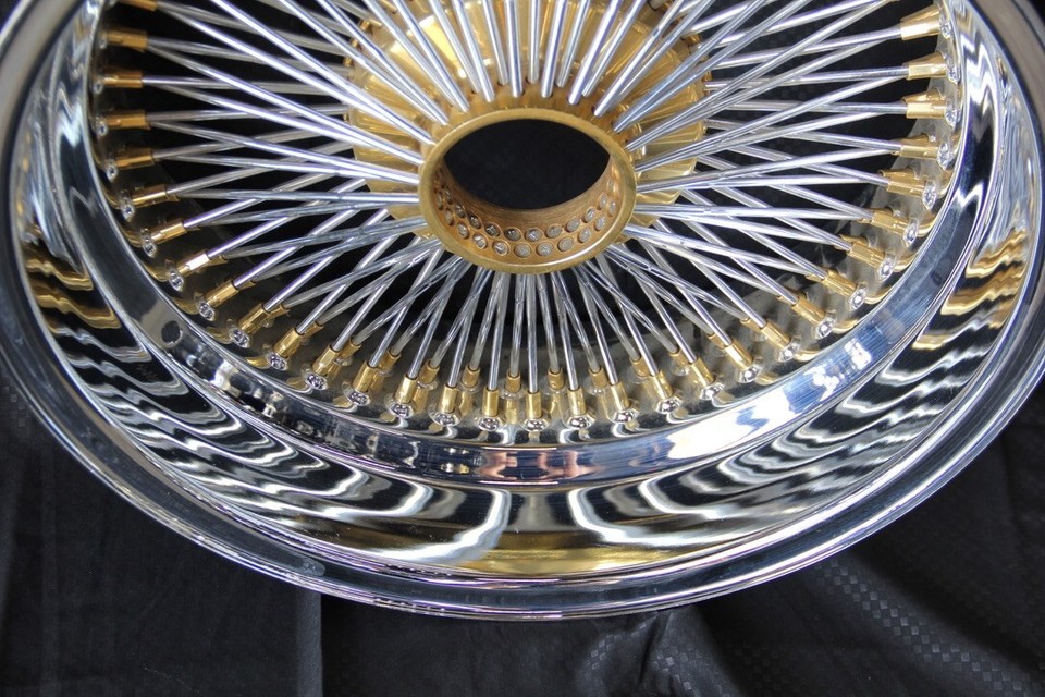 One 18x8" Reverse Deep Dish Gold & Chrome 100 Spoke Wheel | One New Old ...