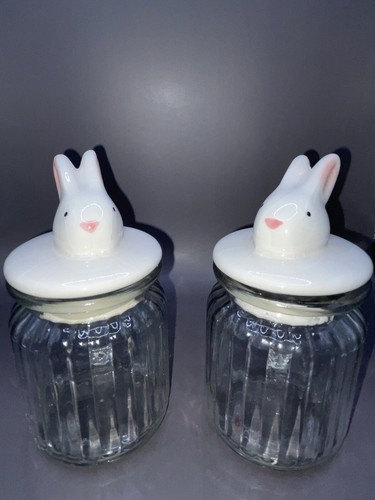 Transpac Johanna Parker Designs Easter Bunny Glass Candy Jar - Set of 2 ...
