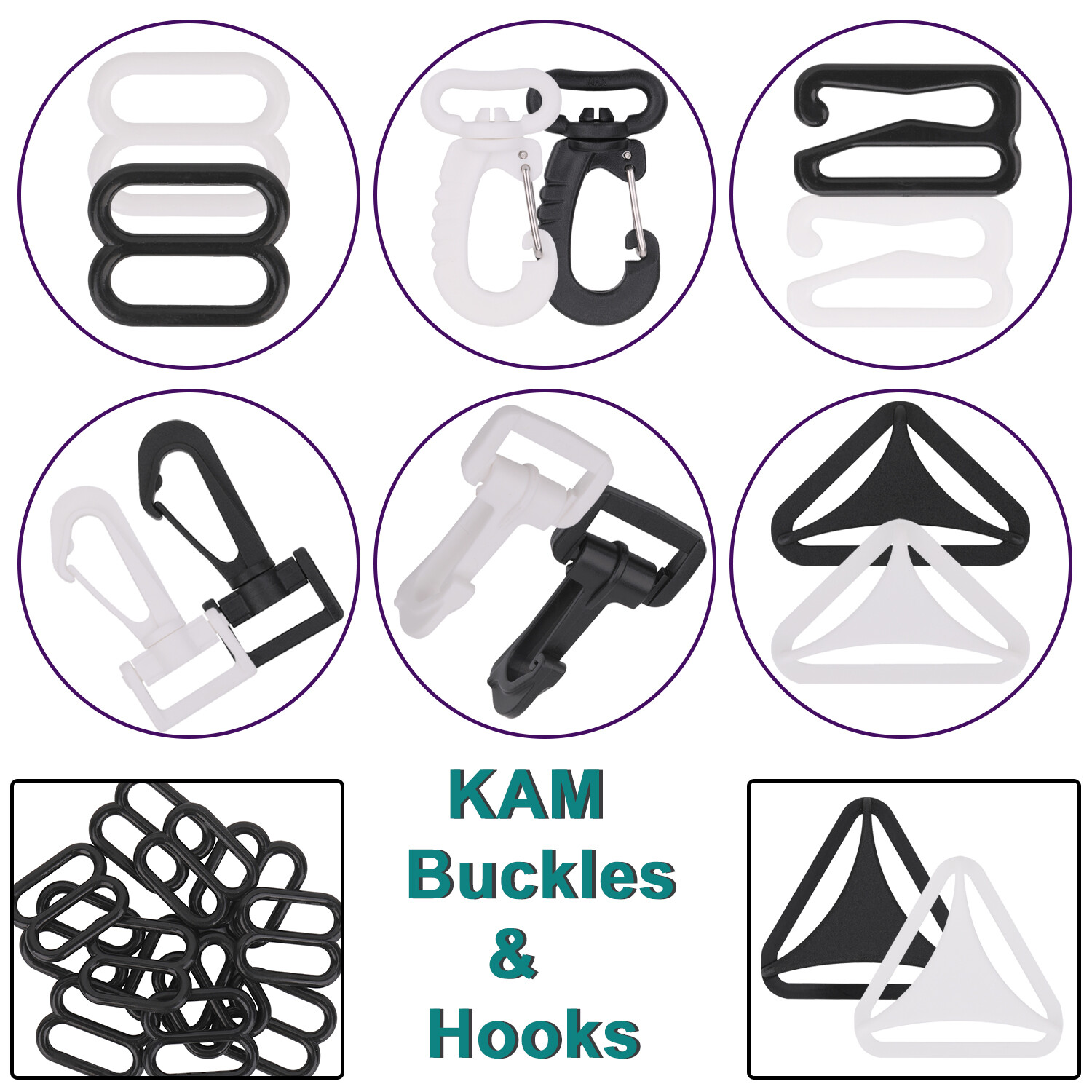 KAM Buckles Black White Plastic Snap Hooks Swivel Snap Strap Clips Bra ...