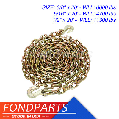 3/8" 1/2" x 20' Truck Tie Down Binder Chains Flatbed Transport Chain ...