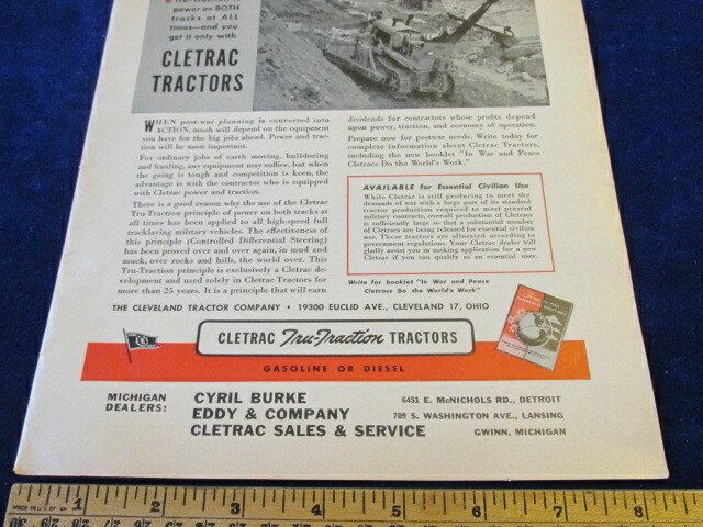 Vintage 1944 Cletrac Tractor Sales Co Gwinn Michigan Ad Q995 | eBay