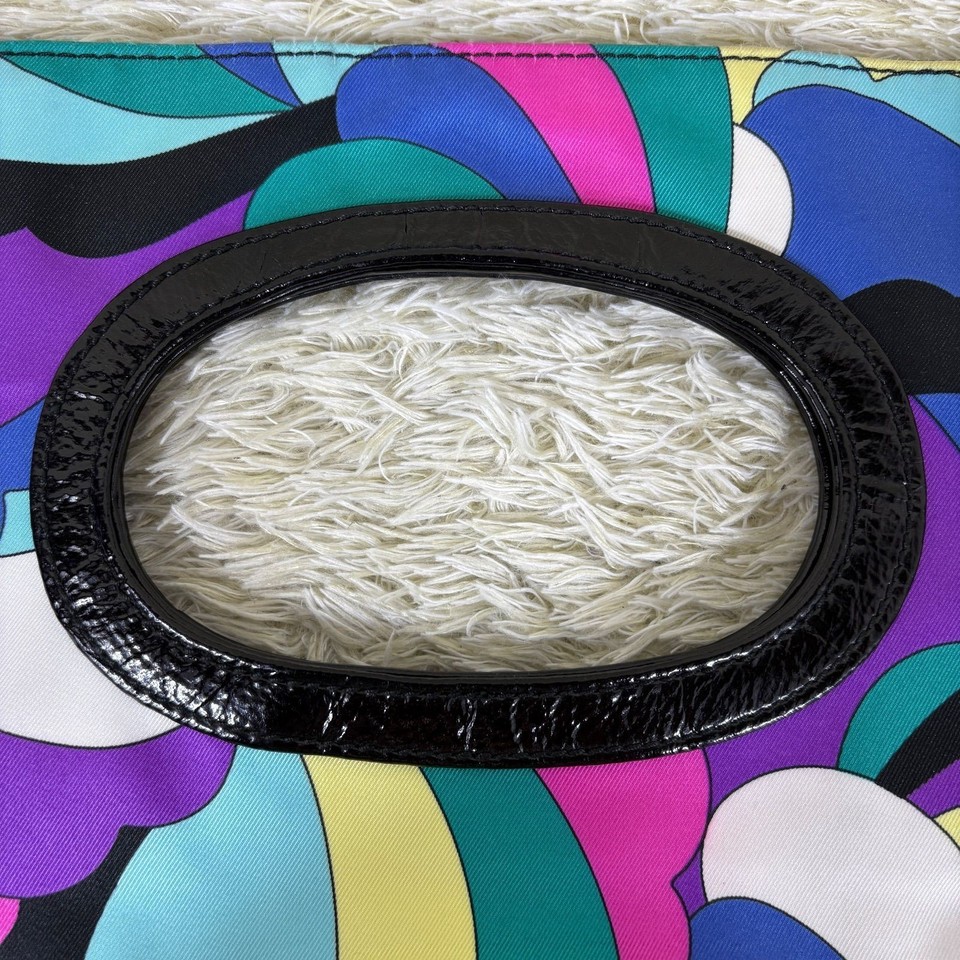 Emilio Pucci Square Clutch Handbag Nylon Patent Leather All Over Print ...