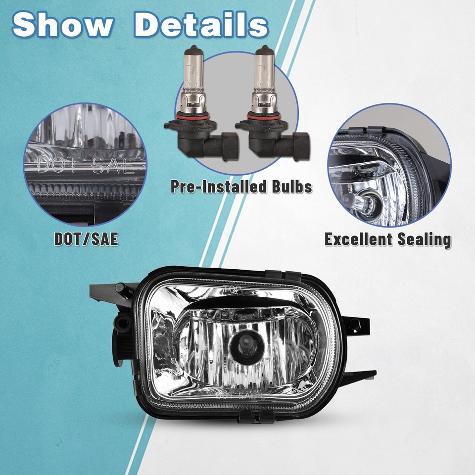 For 02-07 Mercedes Benz W203 C-Class Fog Lights Assembly Bumper Lamps ...