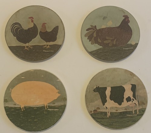 Warren Kimble Coasters Set of 4 Cork Backing Stoneware Farm Country ...