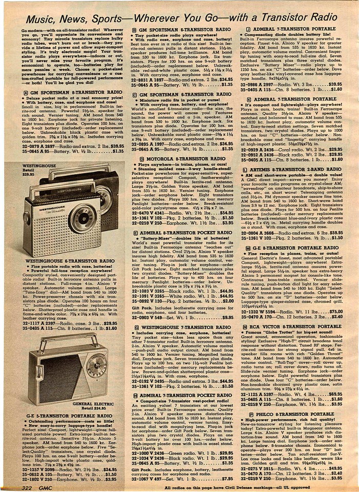 1960 ADVERT 5 PG Artemis GE RCA Admiral Transistor Radio Table Sonic ...