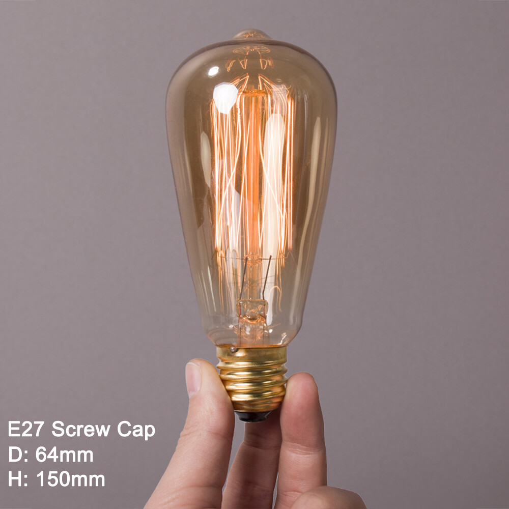 E27 ST64 Edison Glass Pear Shape Bulb Vintage Filament Industrial Style ...