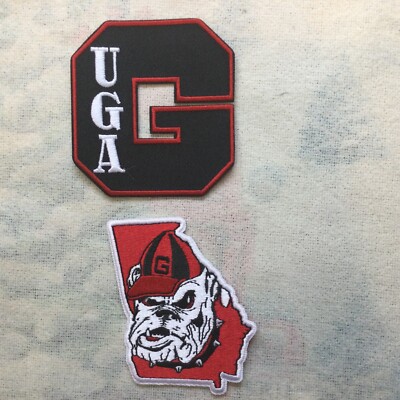 (2) UGA GEORGIA BULLDOGS VINTAGE Embroidered Iron On Patches patch lot ...