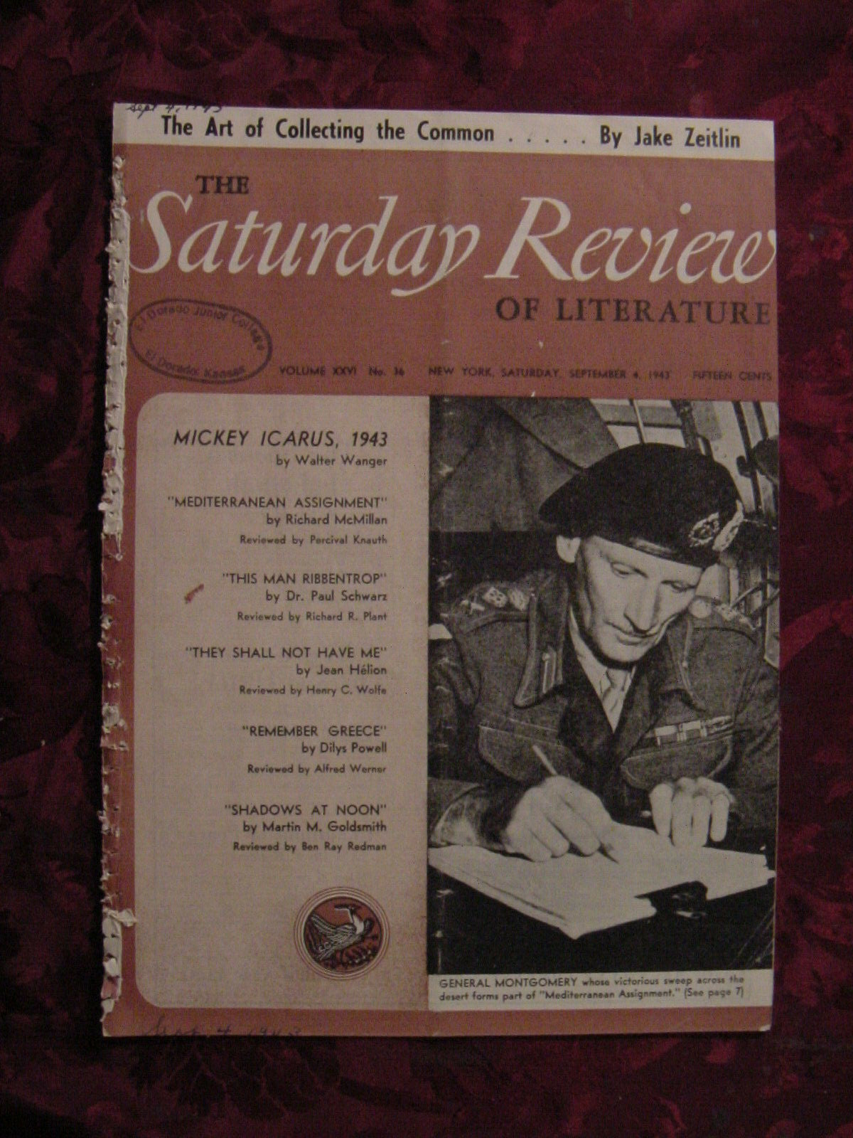 SATURDAY REVIEW September 4 1943 Bernard Montgomery Jake Zeitlin Walter ...