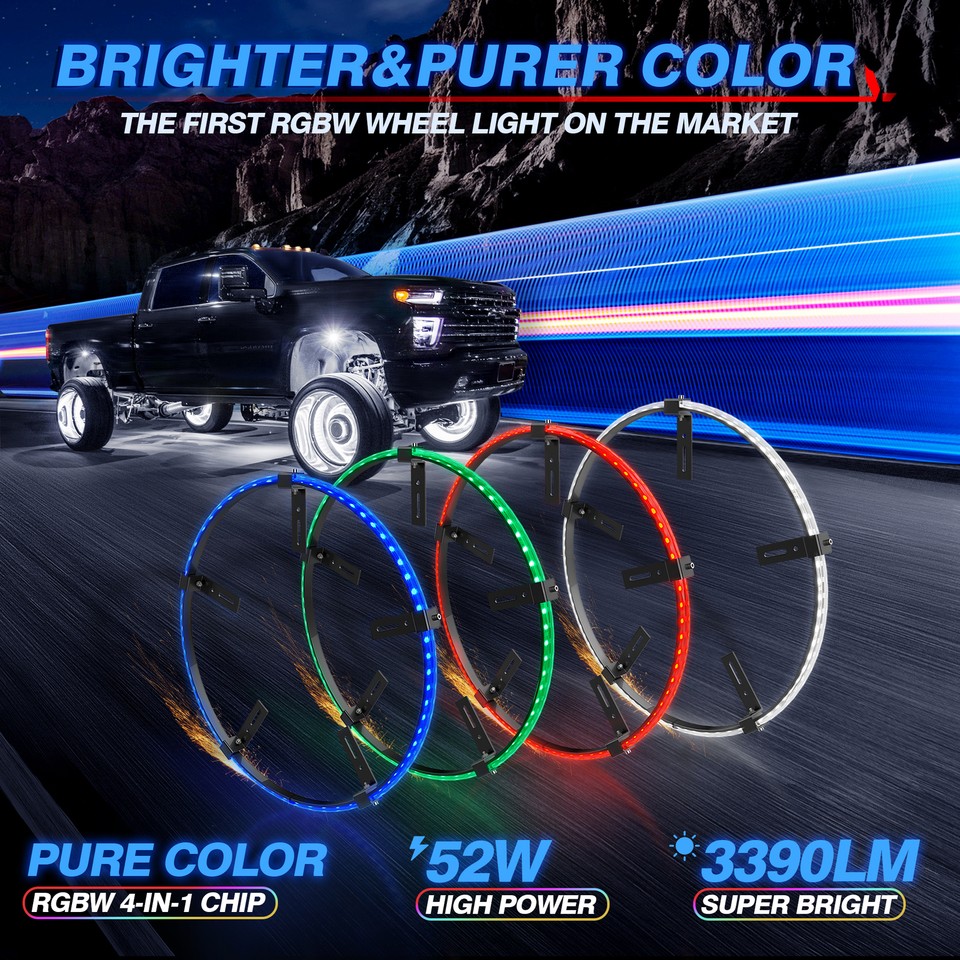 MICTUNING V1 17.5" RGBW LED Wheel Ring Lights For Truck Bluetooth Car ...