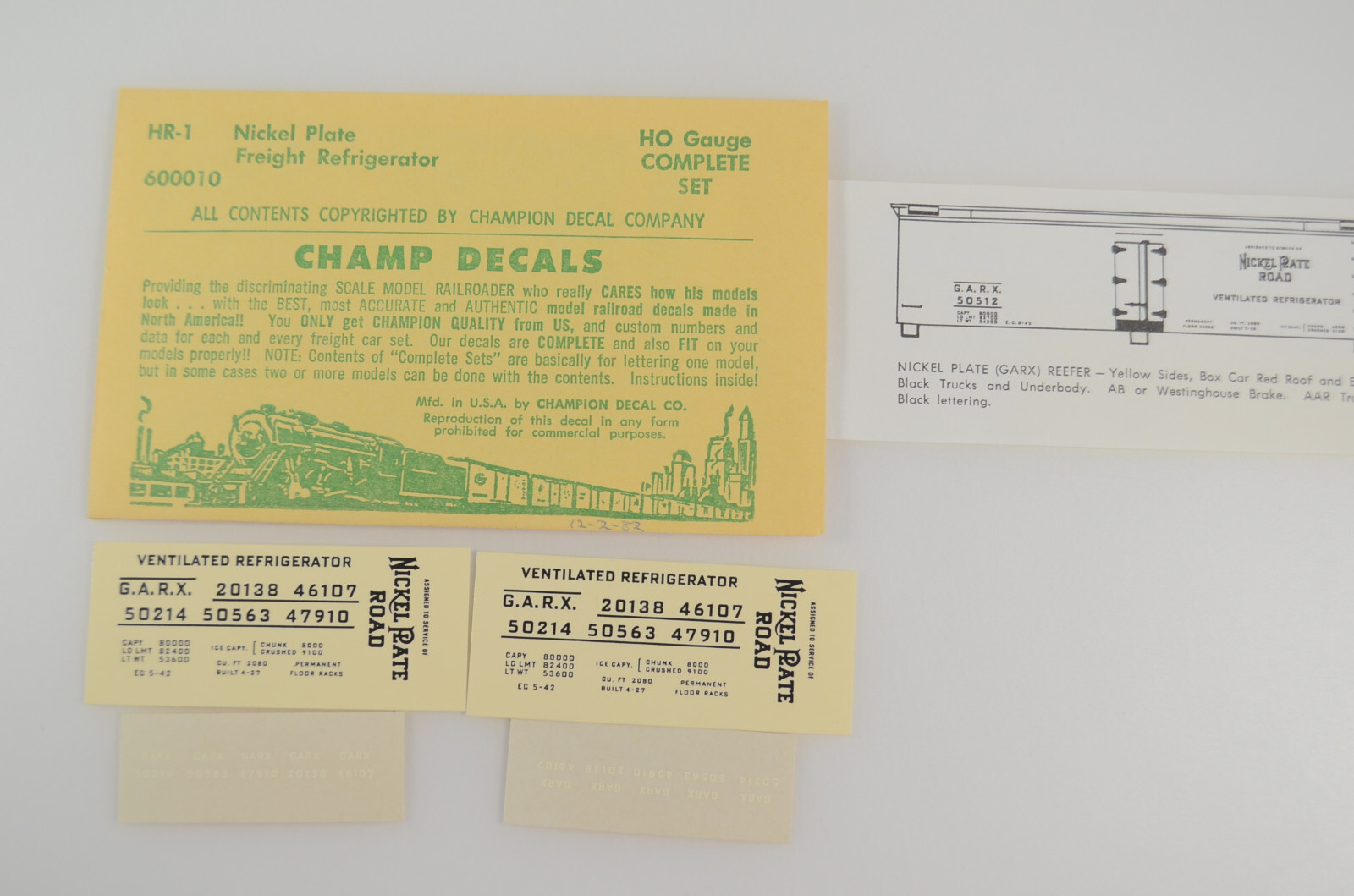 Champ HO Nickel Plate Road Freight Reefer Decal Set - HR-1 | eBay